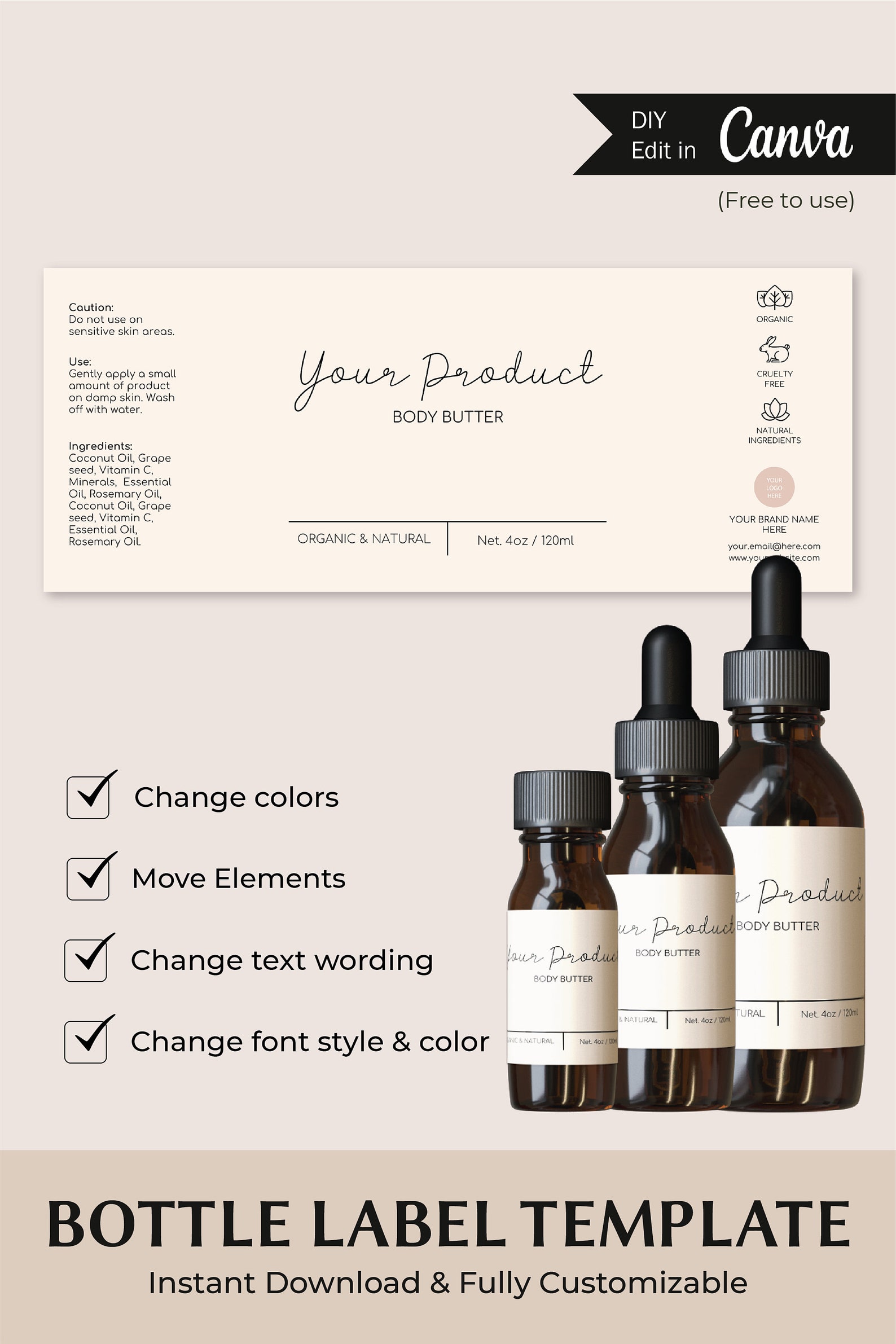 Essential Oil Bottle Label Template Minimalistic Label Body Oil Label ...