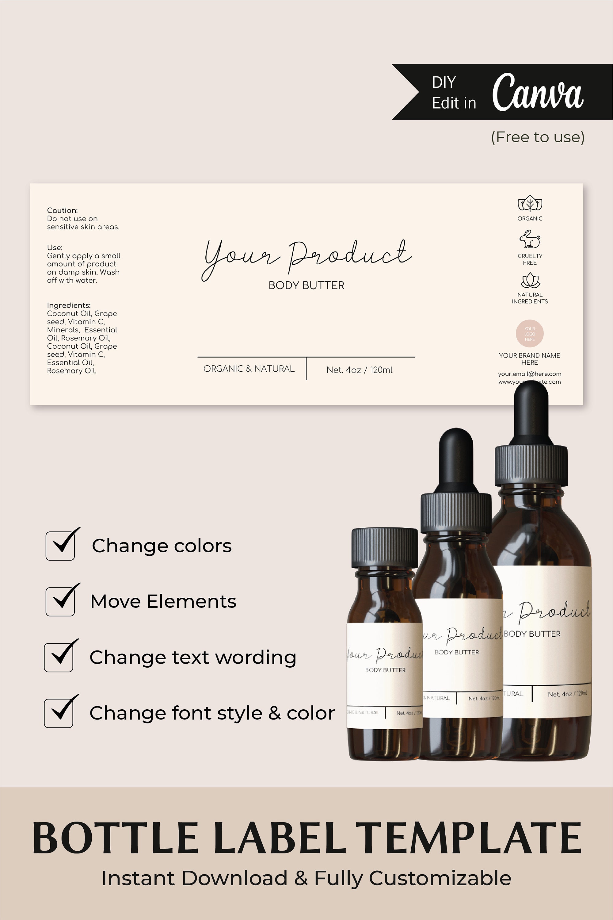Essential Oil Bottle Label Template Minimalistic Label Body Oil Label ...