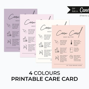 Body Butter Care Card Insert Care Card Printable Body Butter Stationary ...