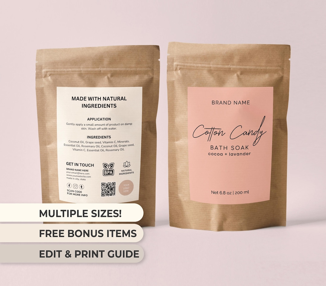 Pouch Label Template Bath Salt Label Printable Pouch Label Packaging ...