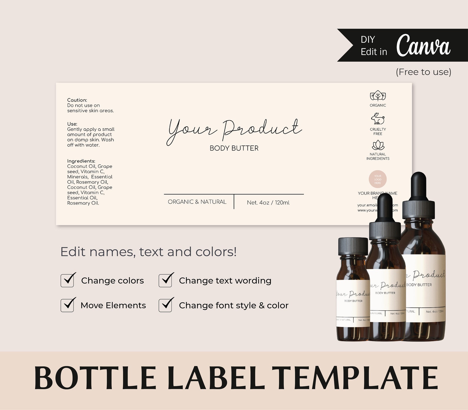 Essential Oil Bottle Label Template Minimalistic Label Body Oil Label ...