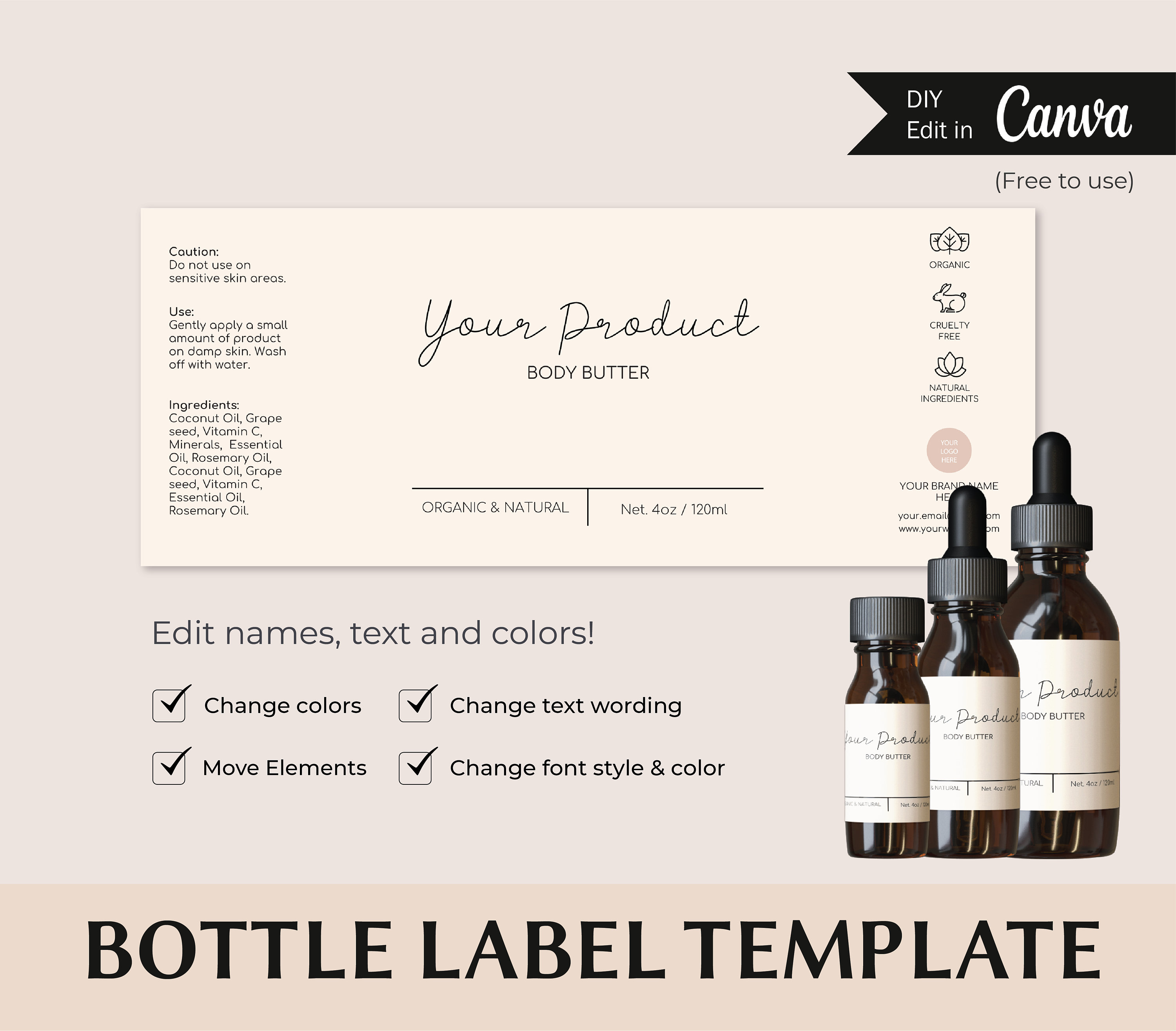 Essential Oil Bottle Label Template Minimalistic Label Body Oil Label ...