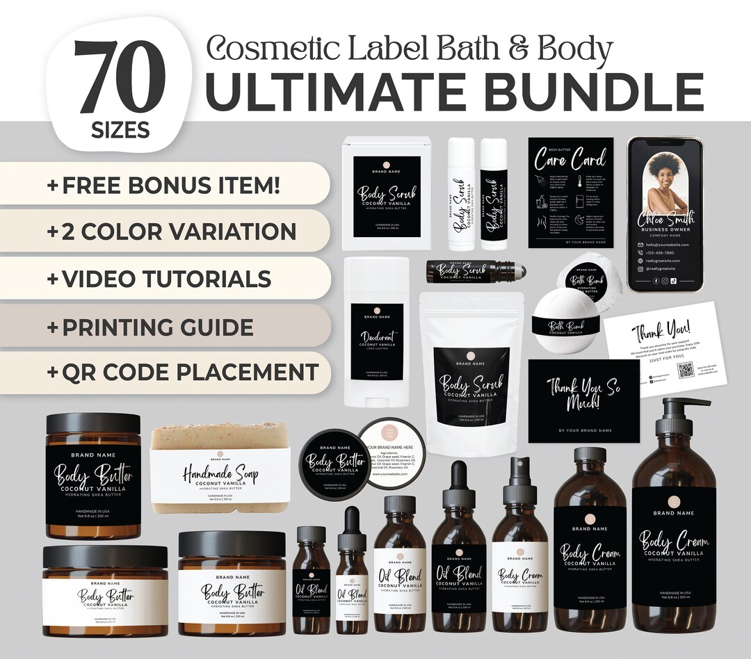 Black Cosmetic Label Bundle Canva Branding Label Bath Bomb Label Jar ...