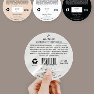 Candle Warning Label Template Sticker Candle Warning Custom Barcode ...