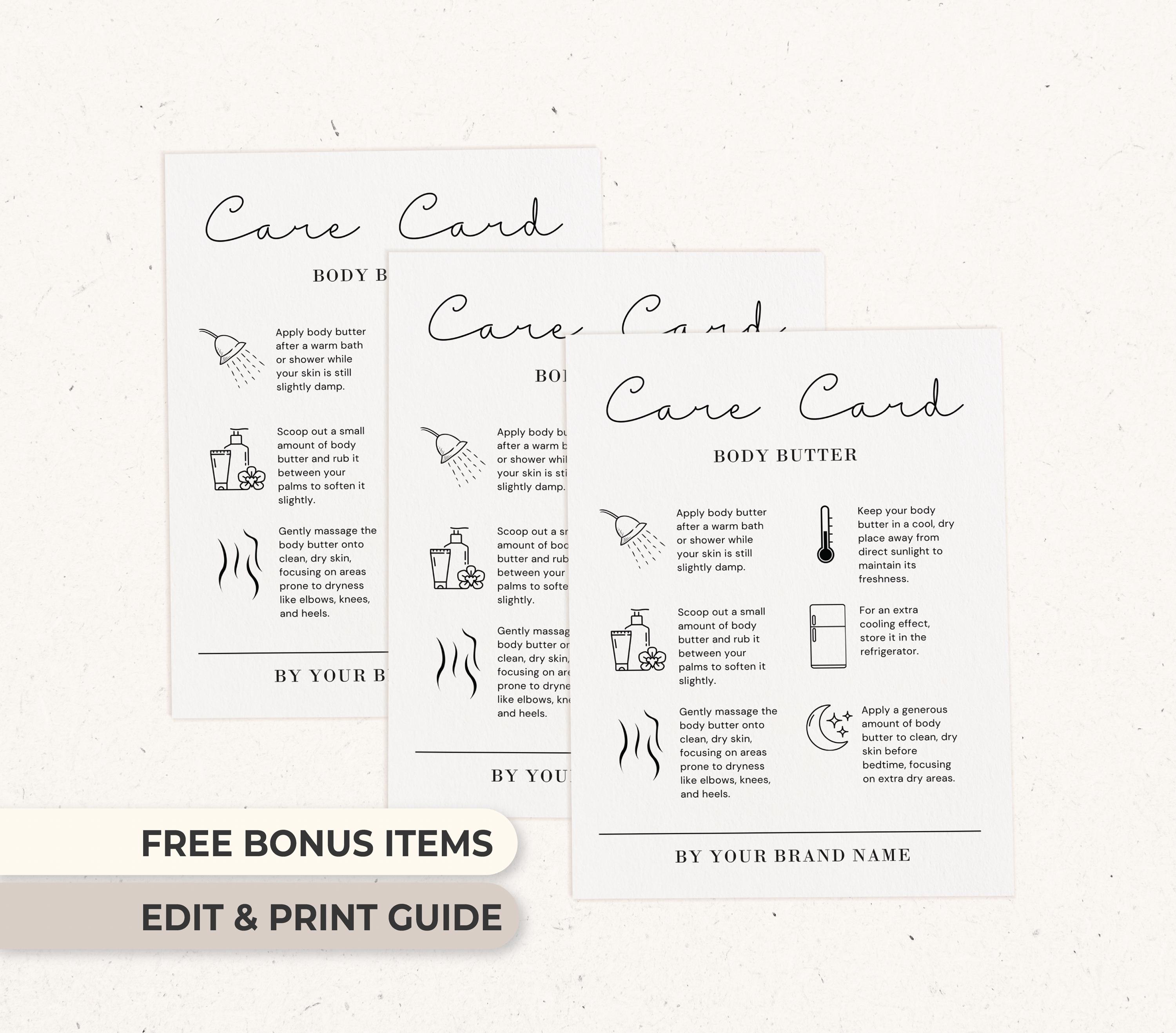 Body Butter Instruction Card Body Butter Care Card Canva Template Care ...