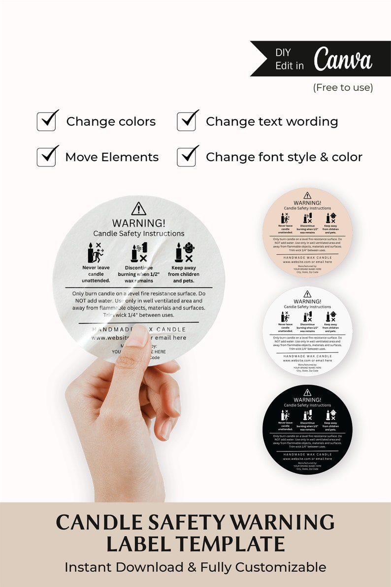 Editable Candle Warning Label Template Candle Safety Label Round ...
