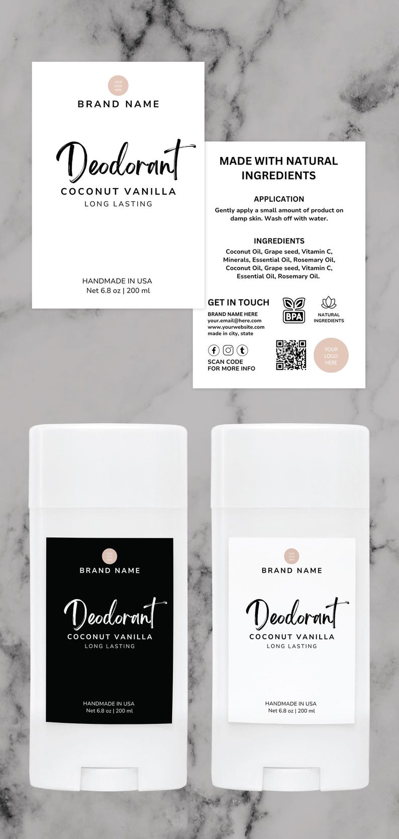 Printable Deodorant Label for Beauty and Skincare Product Label Custom ...