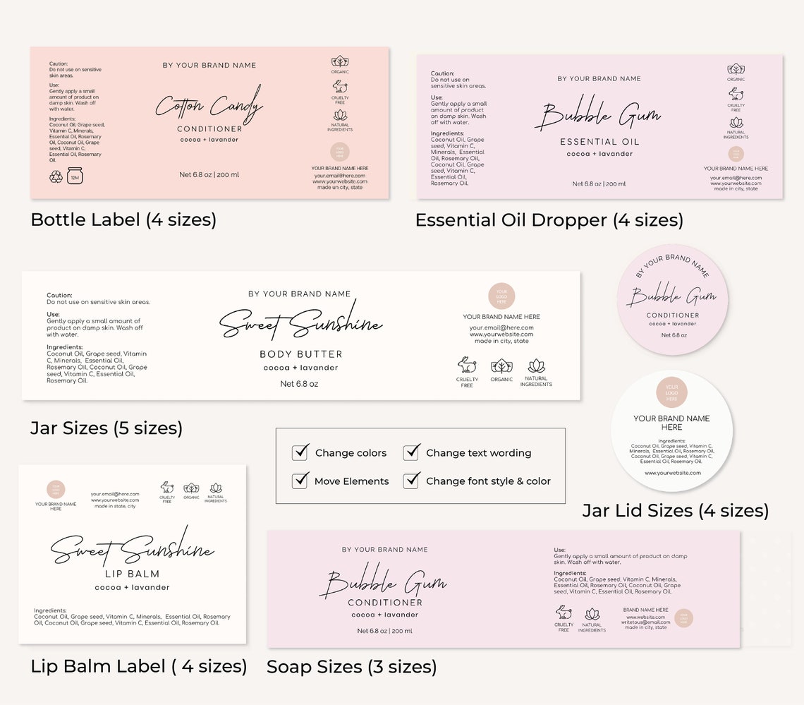 Stylish Cosmetic Product Label Template Canva Product Label - Etsy Canada