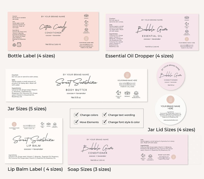 Stylish Cosmetic Product Label Template Canva Product Label - Etsy Canada