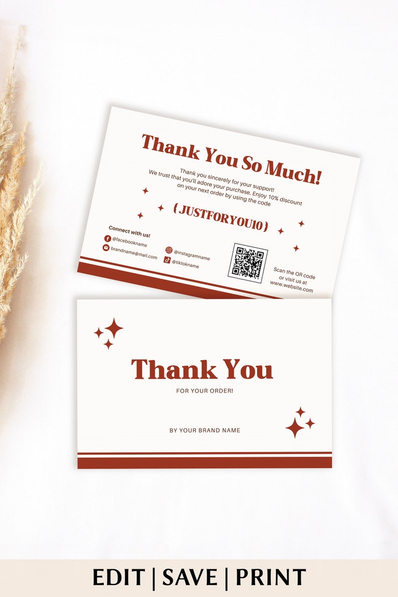 Retro Thank You Card Template Thank You Card QR Code Insert Card QR ...
