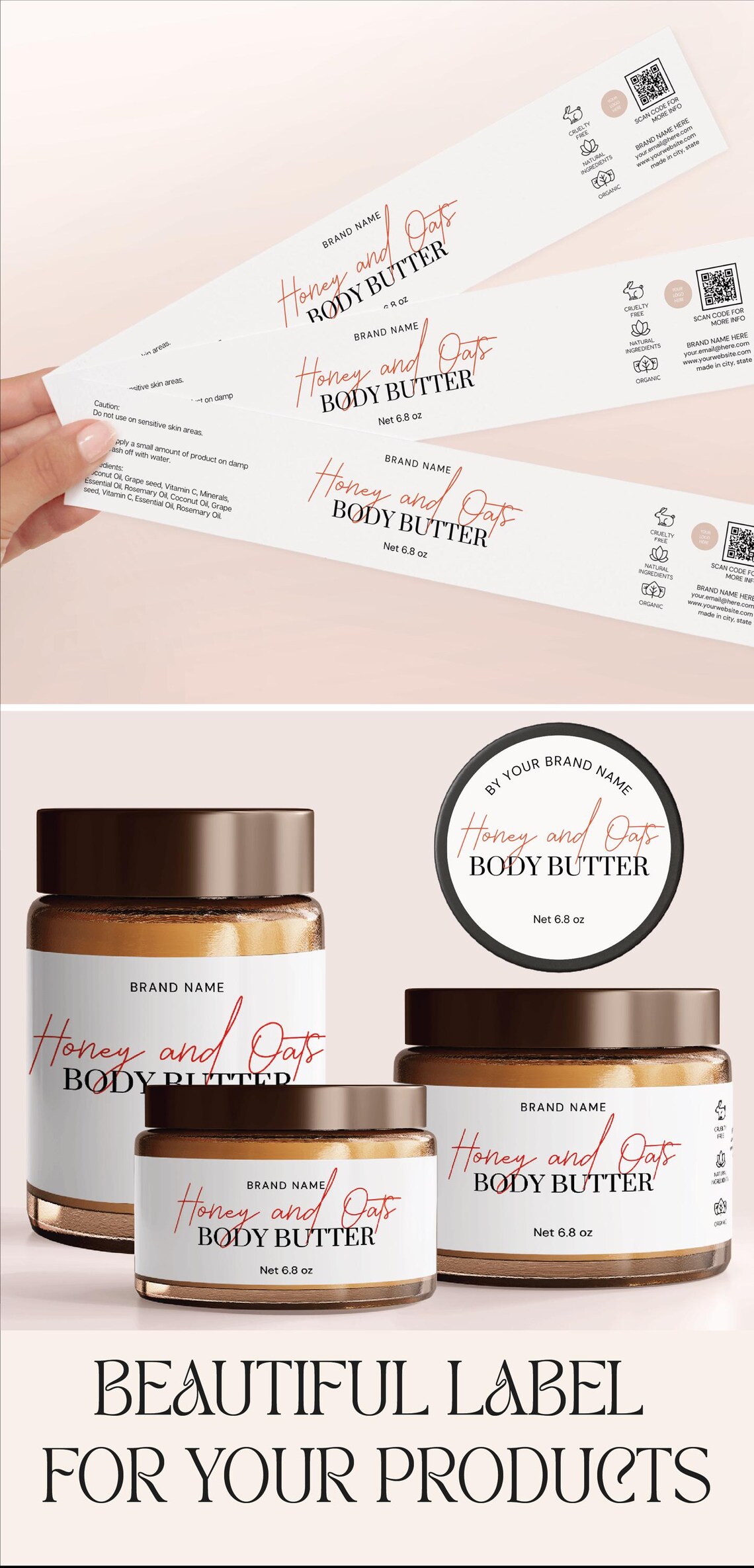 Shea Butter Label for Cream Custom Label Body Scrub Sticker Editable ...