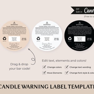 Candle Warning Label Template Sticker Candle Warning Custom Barcode ...