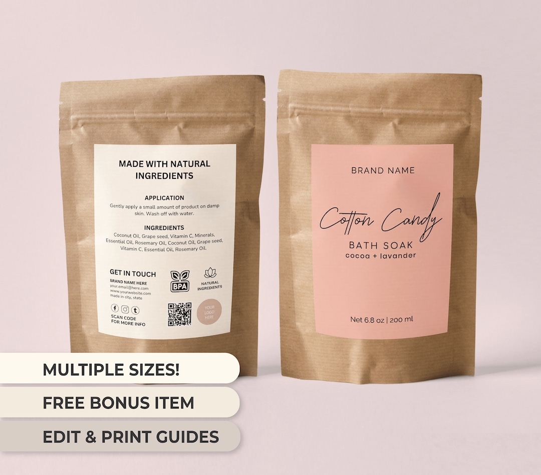 Pouch Label Template Bath Salt Label Printable Pouch Label Packaging ...