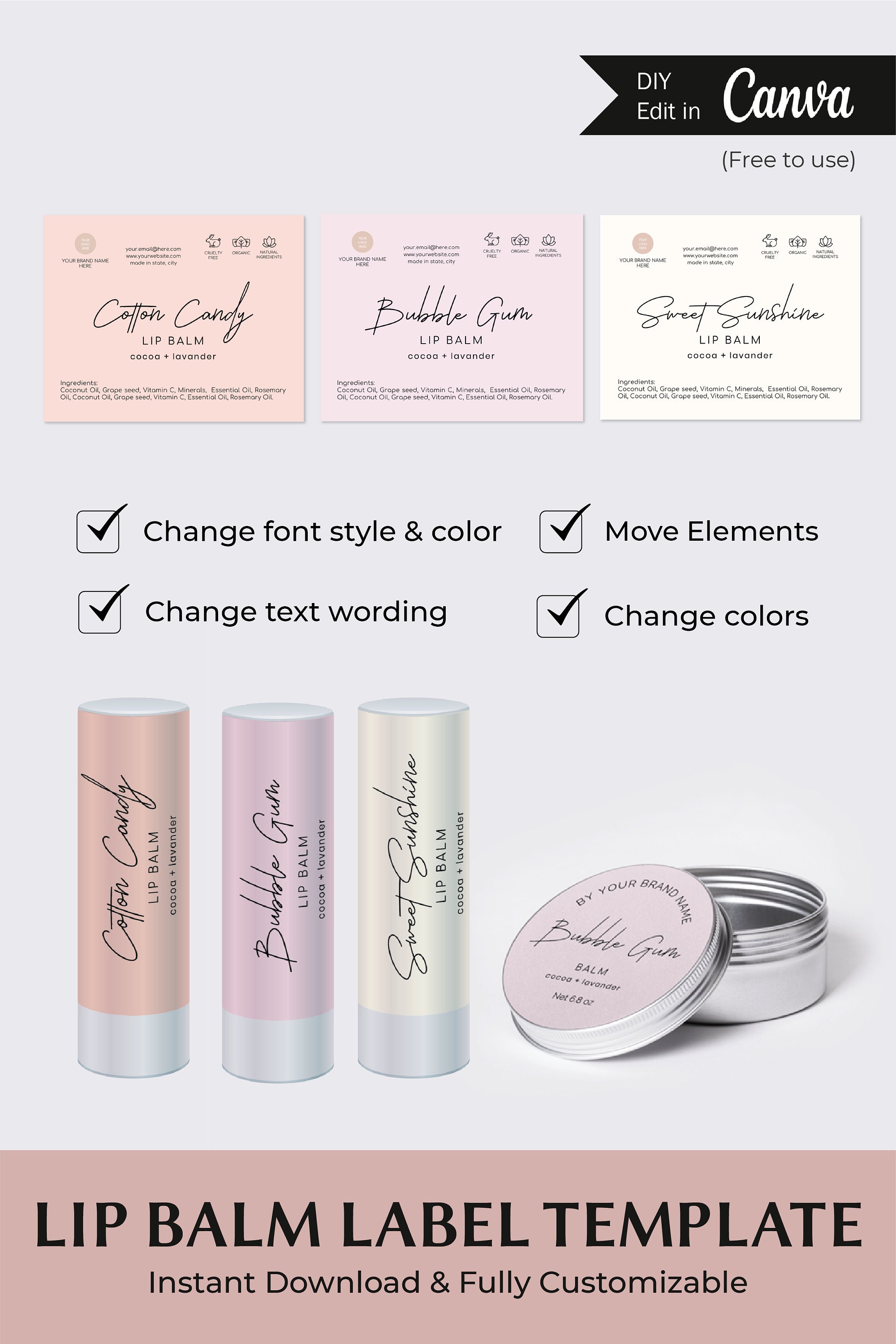 Lip Balm Label Template Lip Balm Sticker Template Chapstick - Etsy Canada