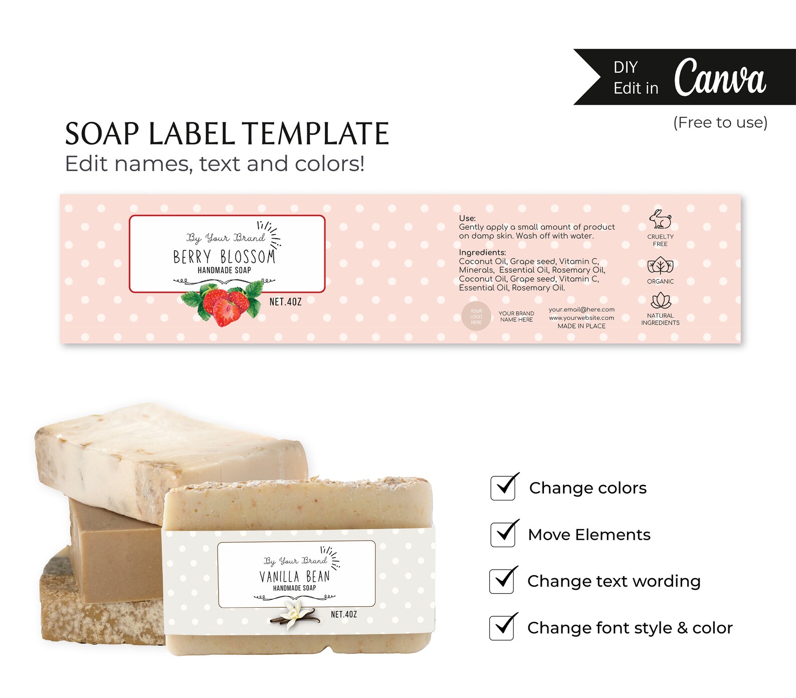 Custom Soap Label Template Canva Soap Bar Sticker Wrap Soap Bar Label ...