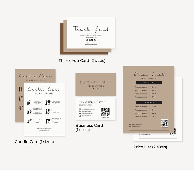 Minimalistic Candle Care Card Template Thank You Business Card ...