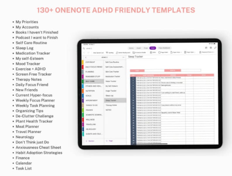 ONENOTE Adhd Planner Onenote Adhd Planner Digital Adhd Planner for ...