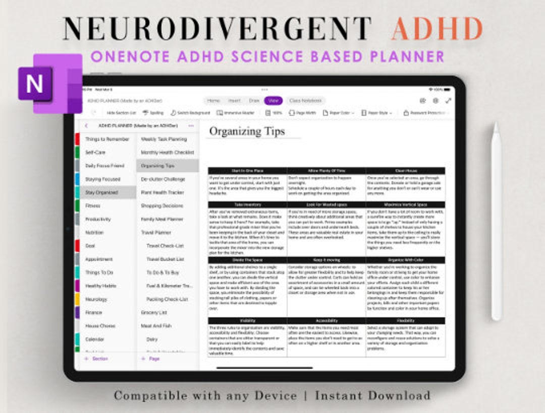 ONENOTE Adhd Planner Onenote Adhd Planner Digital Adhd Planner for ...
