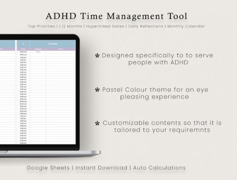 ADHD Time Management Tool Google Spread Sheet, Google Sheets, Google ...
