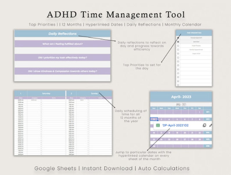 ADHD Time Management Tool Google Spread Sheet, Google Sheets, Google ...
