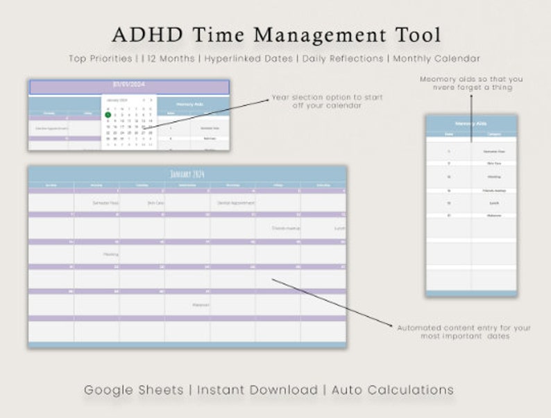 ADHD Time Management Tool Google Spread Sheet, Google Sheets, Google ...