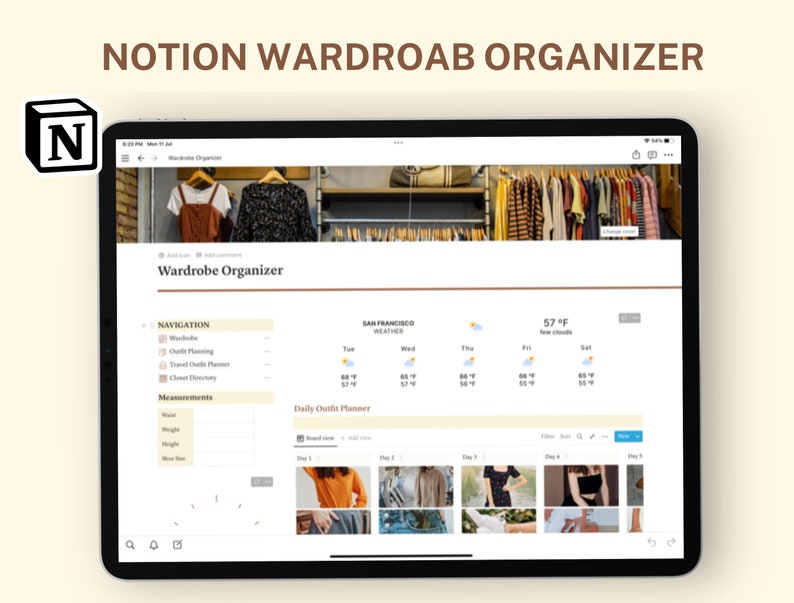 Notion Wardrobe Organizer Notion Template Notion Life - Etsy