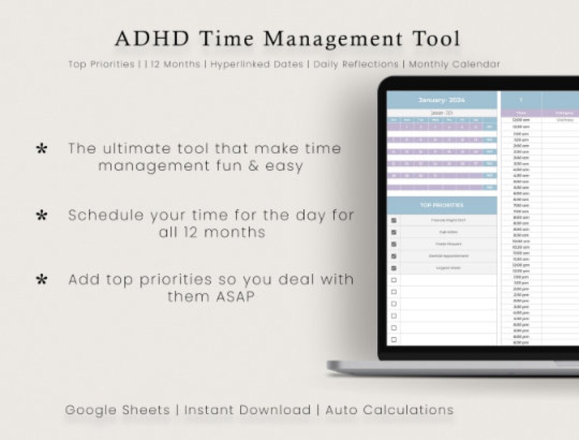 ADHD Time Management Tool Google Spread Sheet, Google Sheets, Google ...