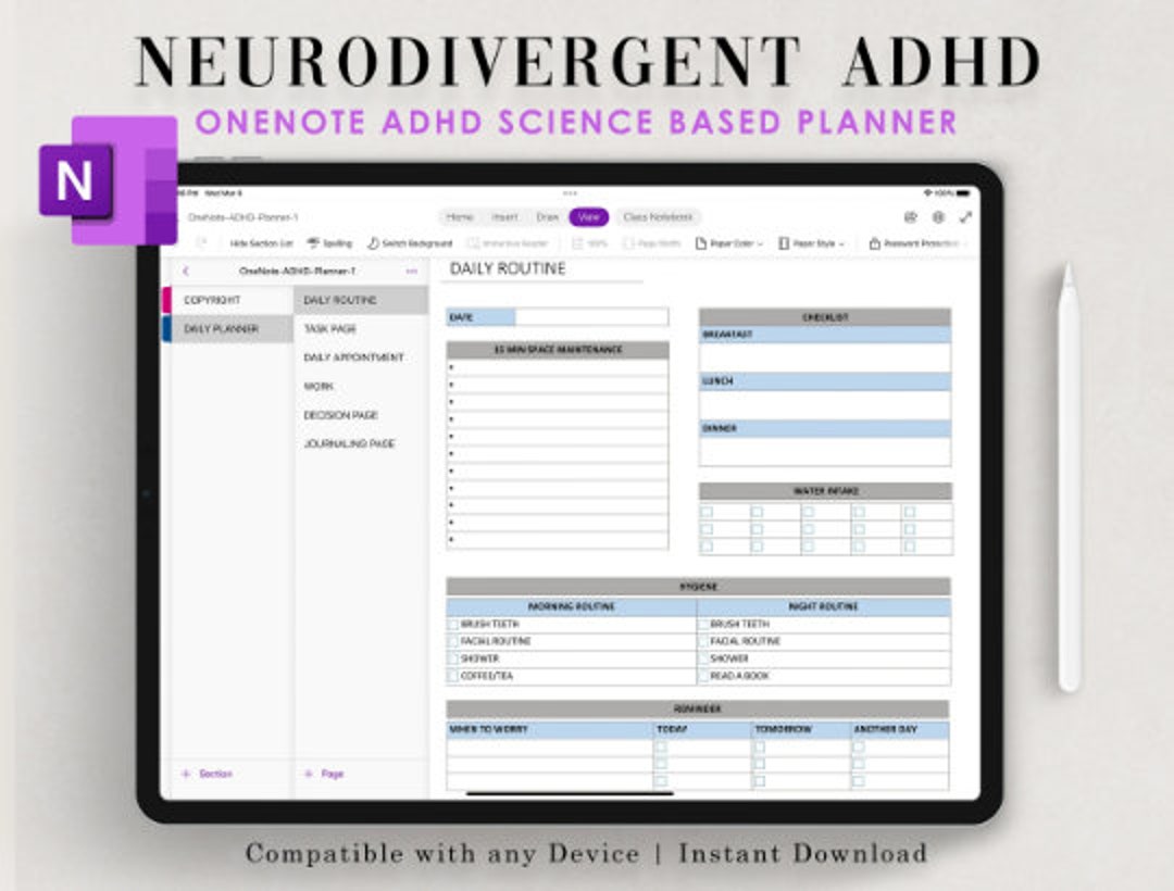 ONENOTE Adhd Planner Onenote Adhd Planner Digital Adhd Planner for ...