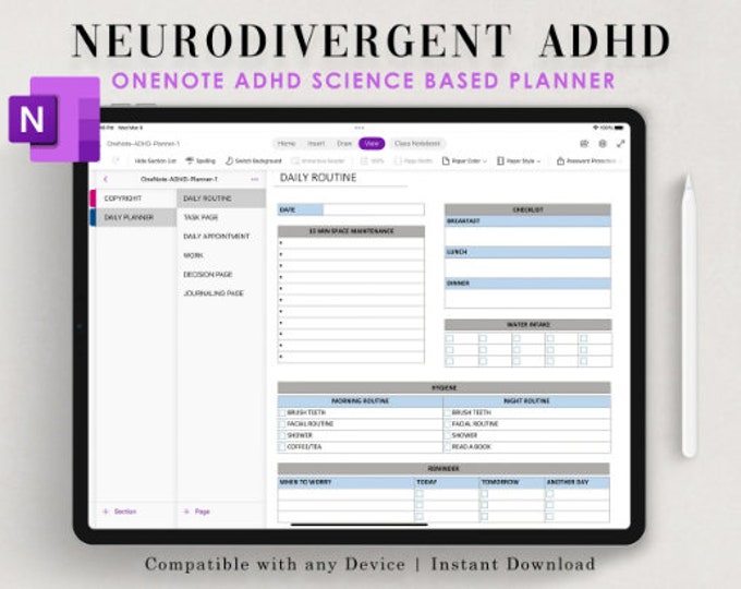ONENOTE Adhd Planner Onenote Adhd Planner Digital Adhd Planner for ...