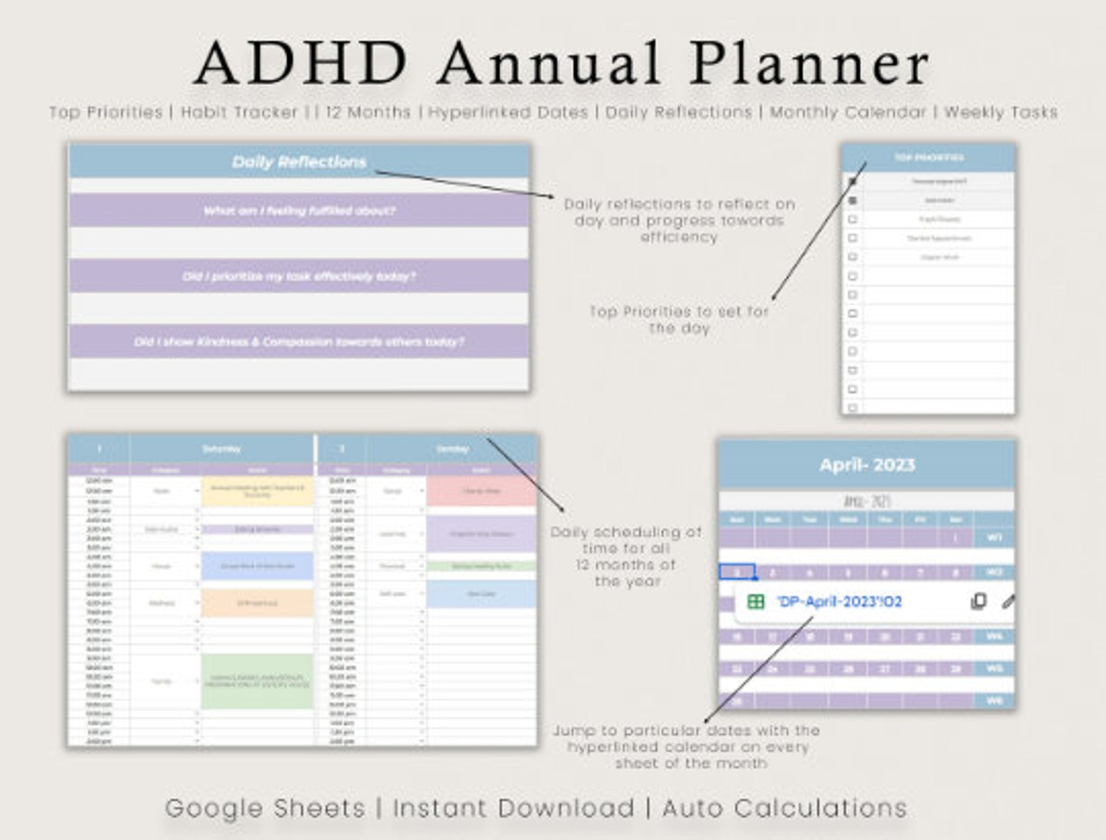 ADHD Life Planner for Google Spread Sheet, Google Sheets, Google Sheet ...