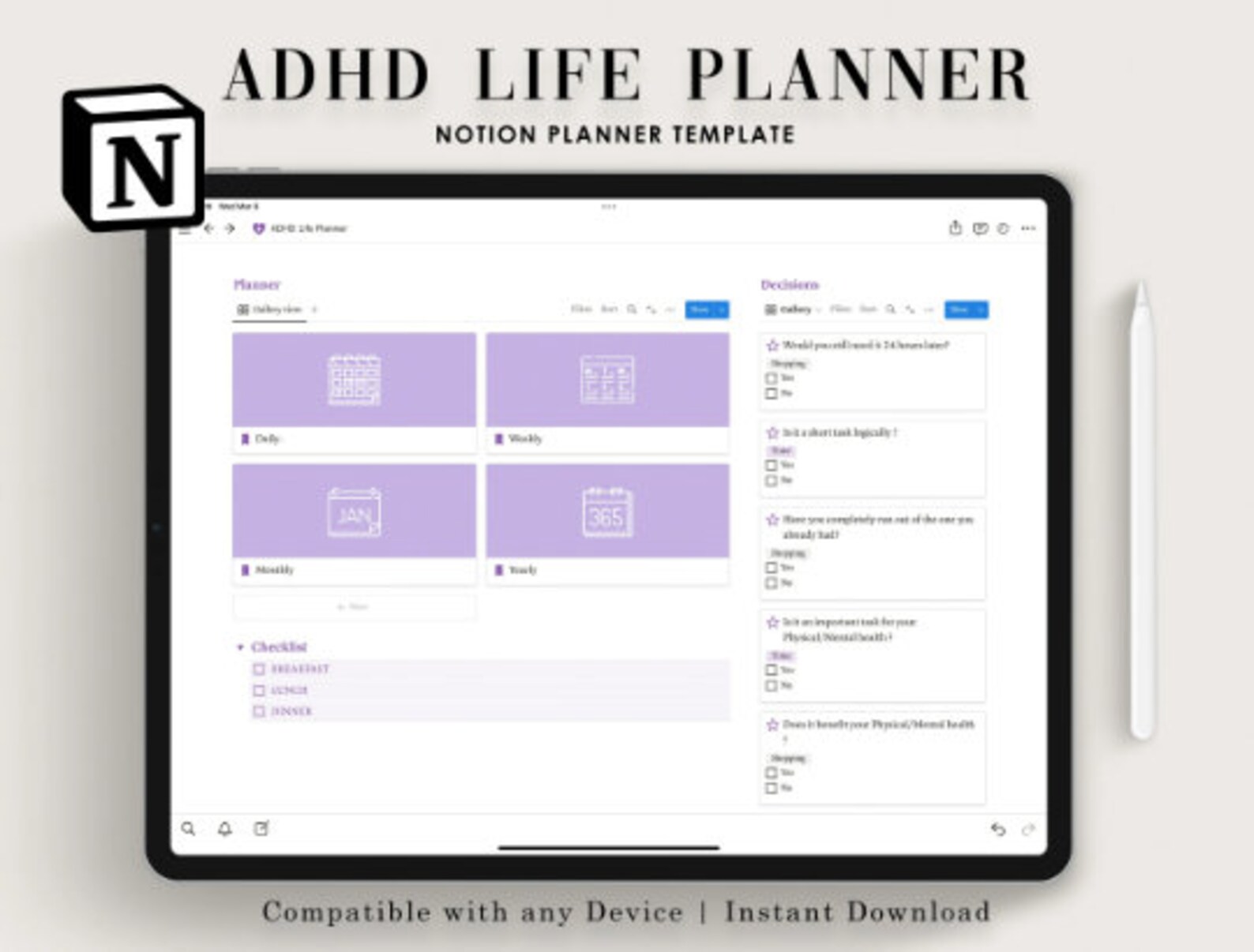 Notion Template ADHD, Notion Template Adhd Career, Notion Template, Notion Life Planner, Notion ...