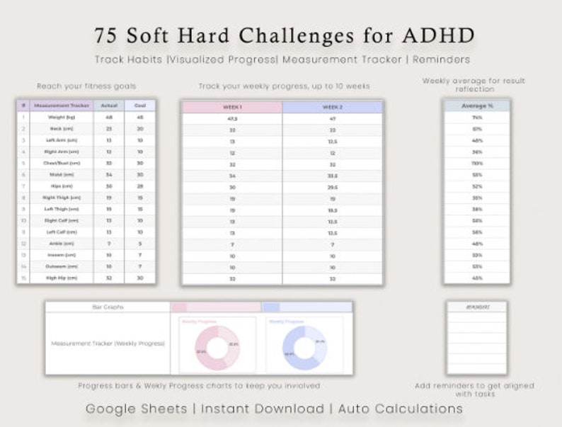 75 Soft Hard Challenge Tracker Spreadsheet Template for Google - Etsy