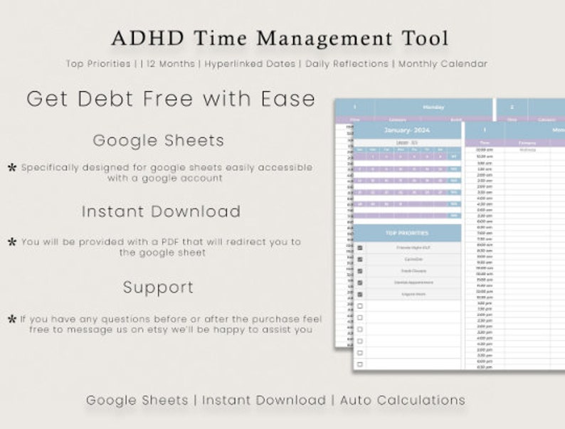 ADHD Time Management Tool Google Spread Sheet, Google Sheets, Google ...