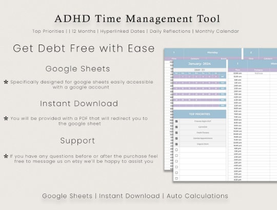 ADHD Time Management Tool Google Spread Sheet, Google Sheets, Google ...