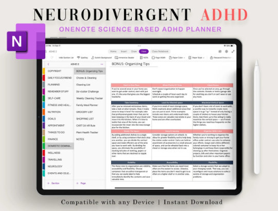 ONENOTE Adhd Planner Onenote Adhd Planner Digital Adhd Planner for ...