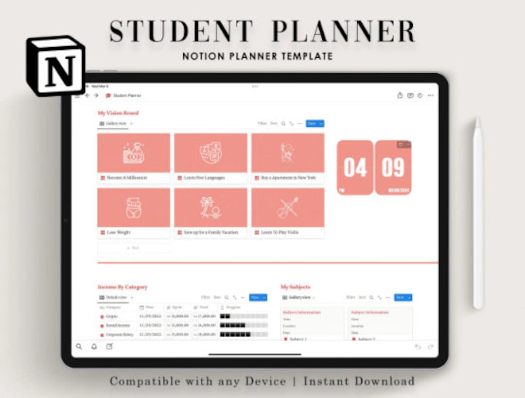 Notion Student Template, Notion Planner, Notion Student Planner, Notion Dashboard, Notion ...