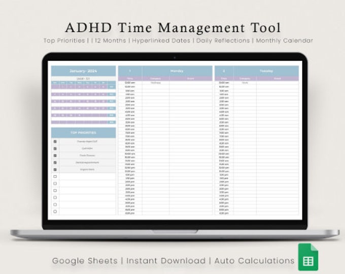 ADHD Time Management Tool Google Spread Sheet, Google Sheets, Google ...