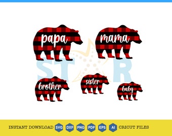 Buffalo Plaid Bear SVG, Red Buffalo Plaid Christmas Bear PNG ...