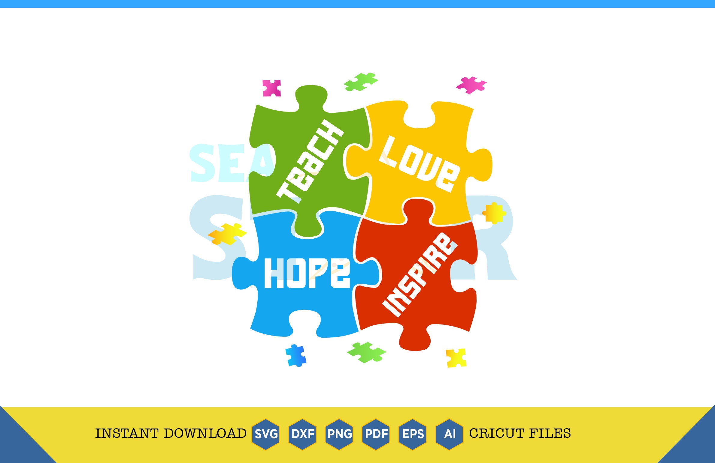 Autism Awareness SVG: Teach Love Hope Inspire Puzzle Piece (digital Cut ...
