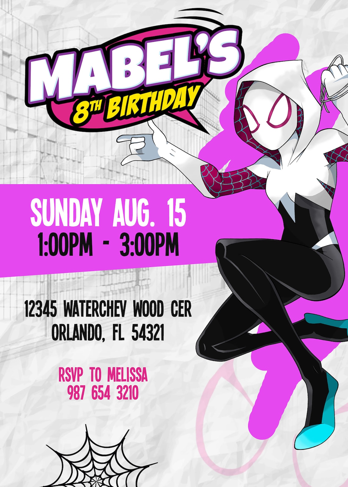 Ghost Spider Invite, Ghost Spider Invitation, Spider Gwen Invite ...