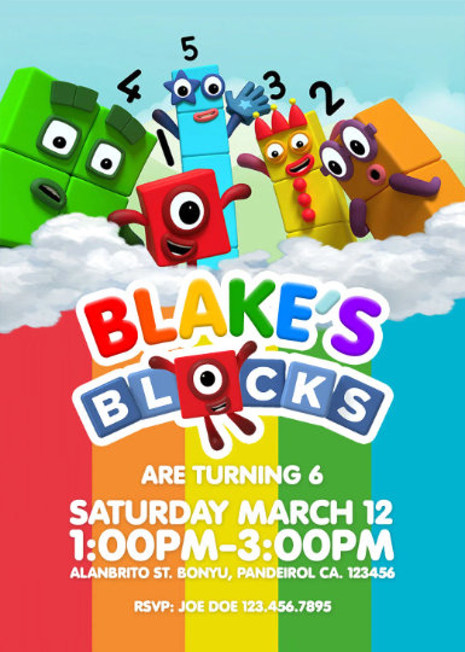 Numberblocks Invitation Numberblocks Birthday Party Etsy Denmark 
