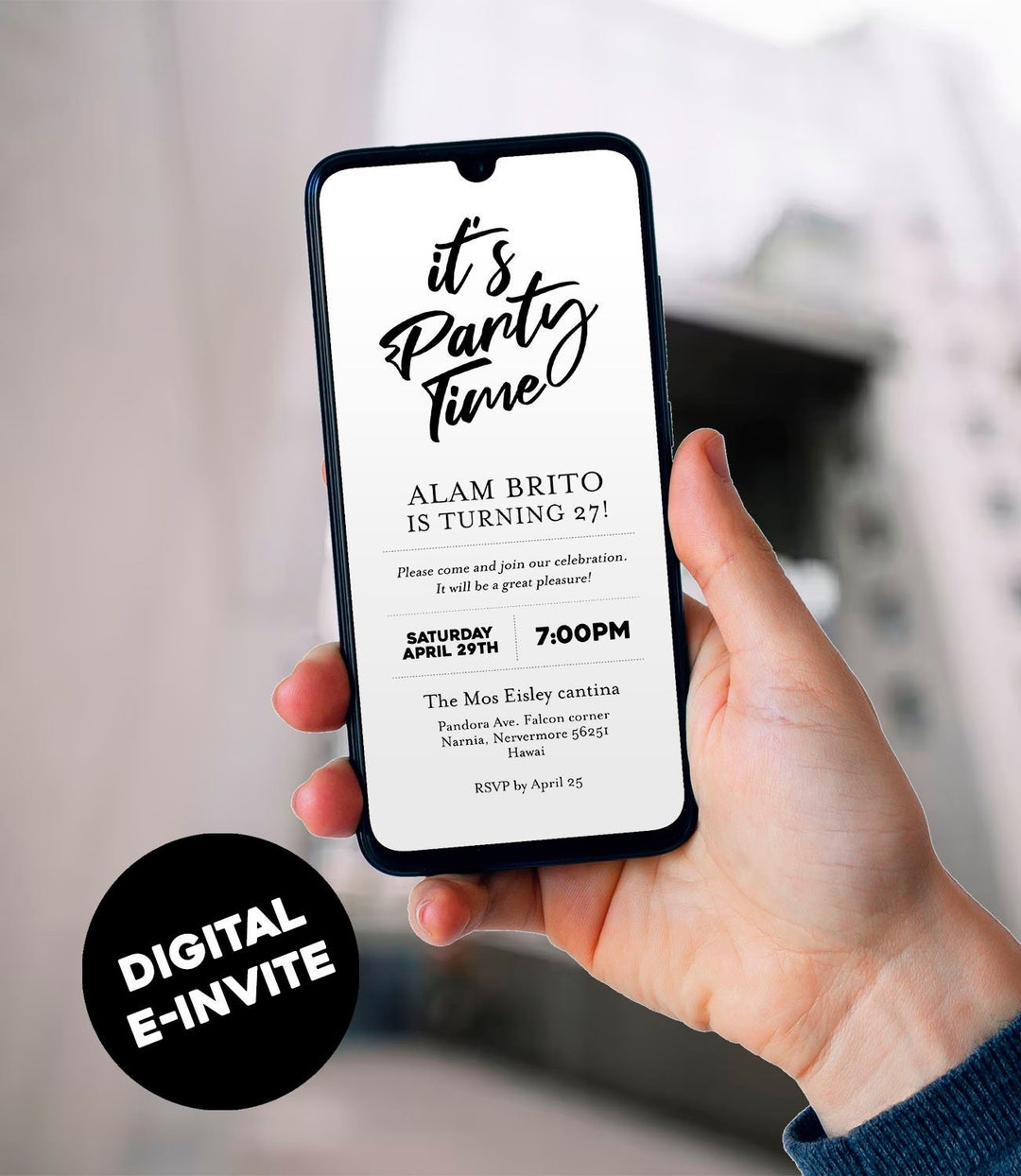 Party Digital Minimal Modern Invitation, Mobile Invitation, Simple ...