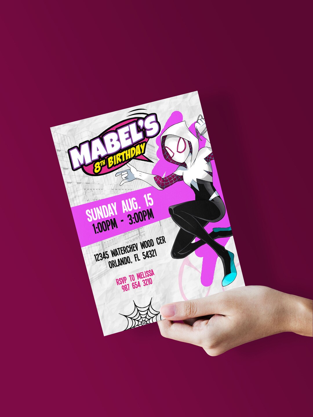 Ghost Spider Invite, Ghost Spider Invitation, Spider Gwen Invite ...