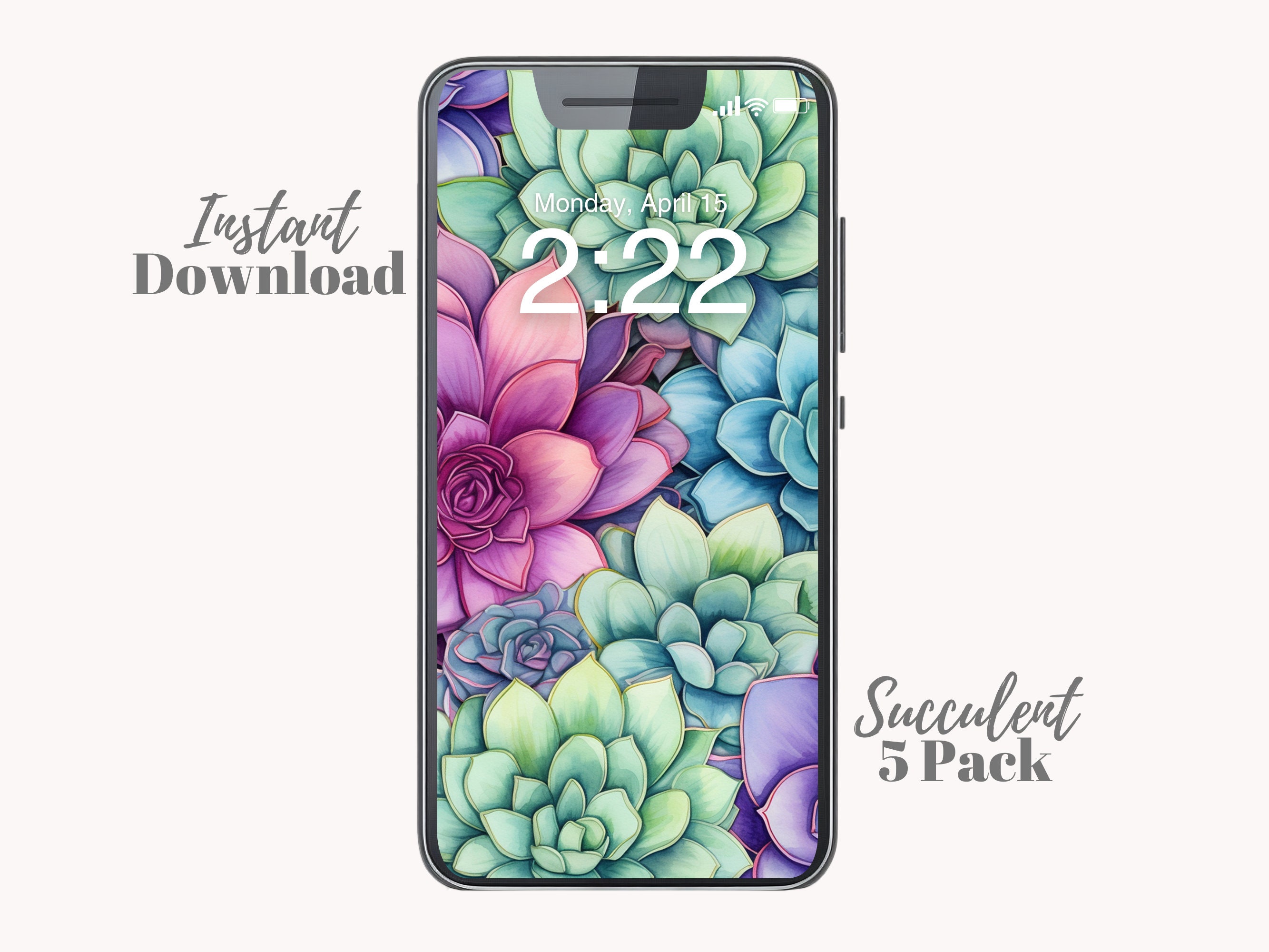 Succulent Phone Wallpaper 5 Pack, iPhone Wallpaper, Floral Phone ...
