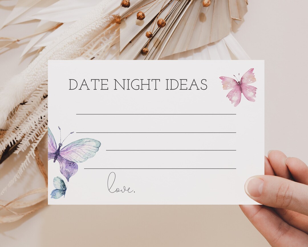 Date Night Ideas Bridal Shower Card, Butterfly Bridal Shower ...