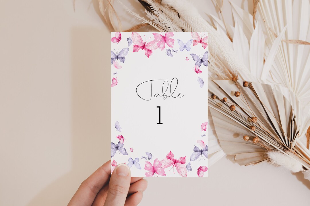 Pink and Purple Table Numbers, Butterfly Table Sign, Bridal Shower ...