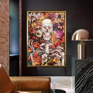 Floral Skull Canvas Print, Boho Skull Canvas Art Print, Sugar Skull ...