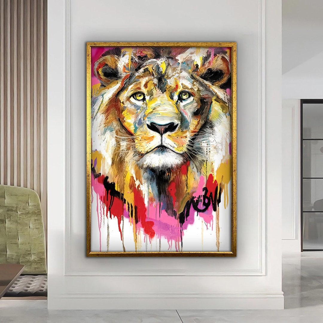 Colorful Lion Canvas, Lion Canvas, Lion Wall Art, Lion Poster, Animal ...
