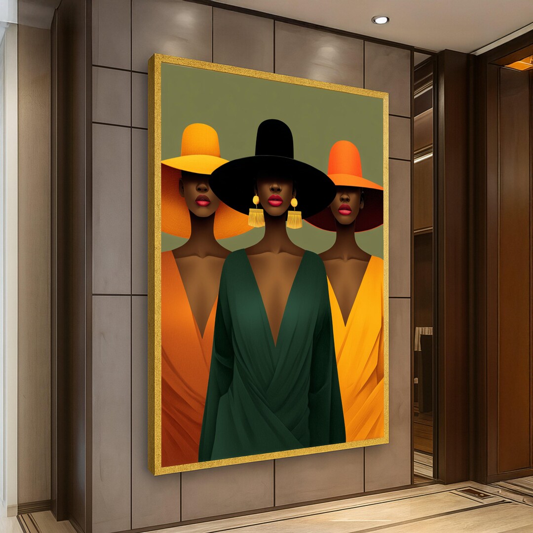 Elegant Women With Wide Brim Hats Canvas, Afrocentric Fashion Art ...
