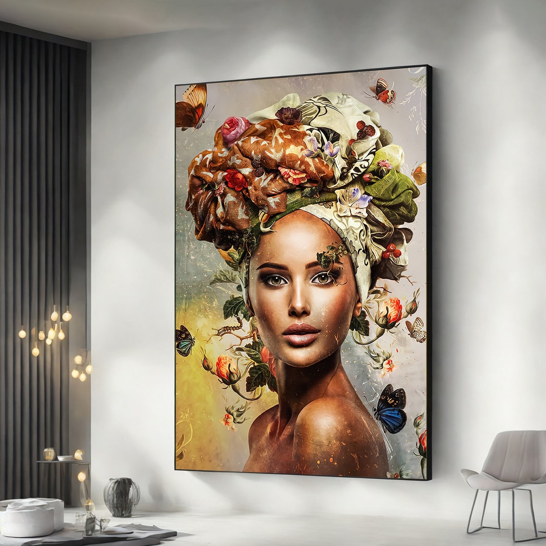 Woman Head Flowers Wall Art,oversized Wall Art,canvas Flower Head,woman ...